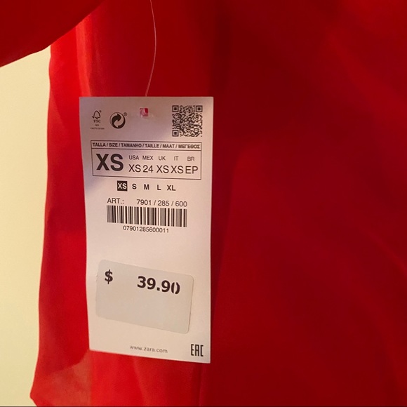 Zara | Tops | Zara Red Ruffle Sleeve Collar Blouse Sz Xs Nwt | Poshmark